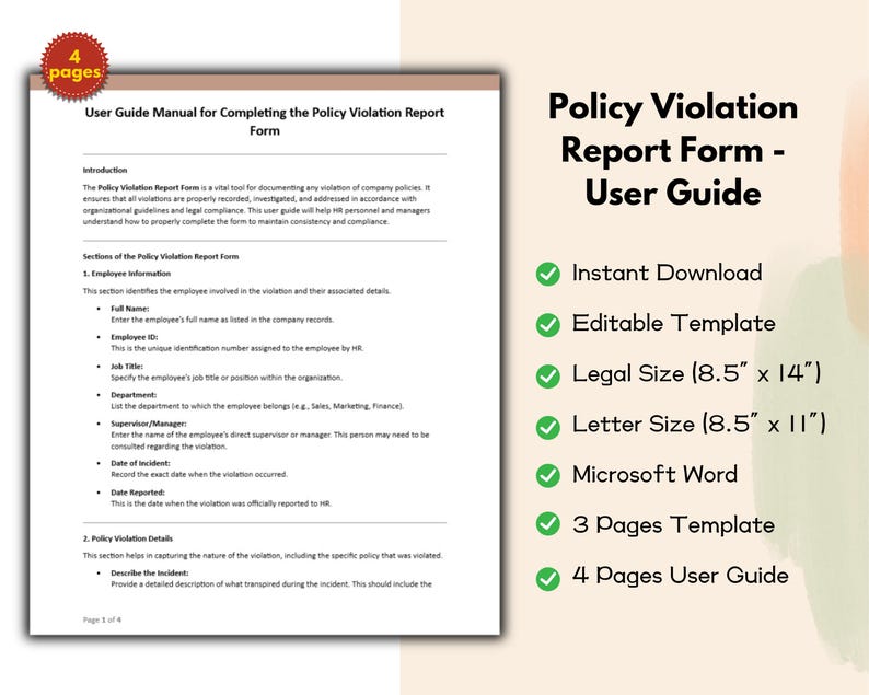 Policy Violation Report Form – Editable and Printable HR Template for ...