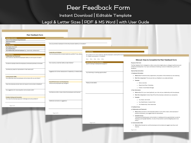 Peer Feedback Form Editable and Printable | Employee Management | Human ...