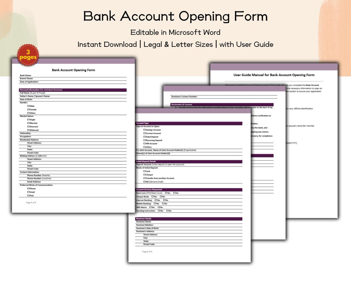 Bank Account Opening Form – Editable and Printable Template for ...