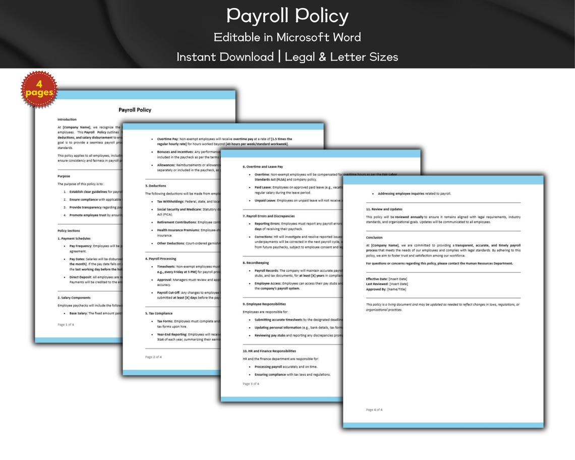 Payroll Policy Editable Template | Human Resource Policies ...