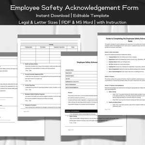 Employee Safety Acknowledgment Form Editable and Printable Template ...