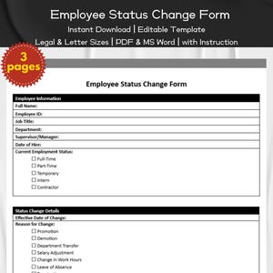 Employee Status Change Form Editable and Printable Template | Human ...