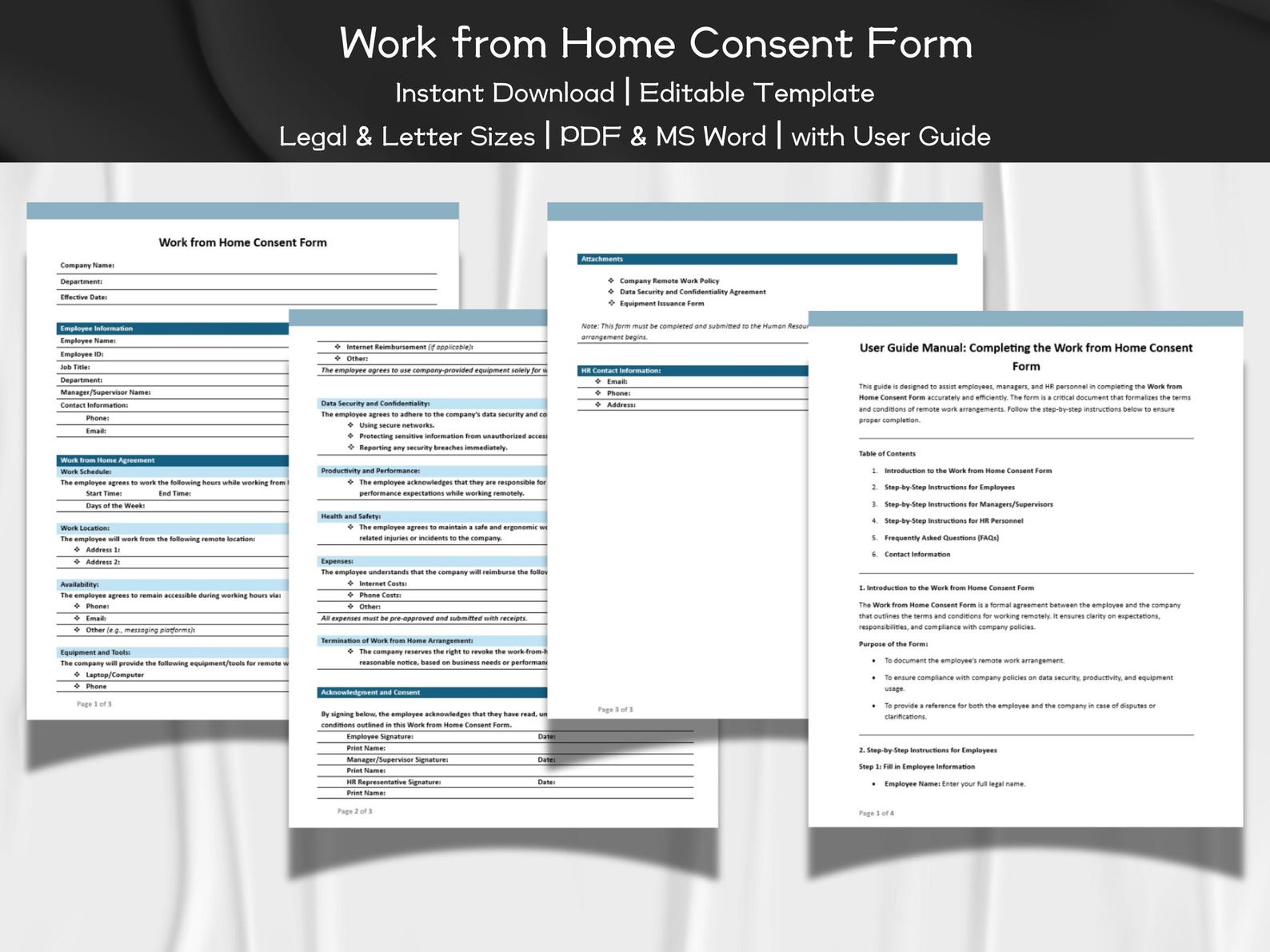 Work From Home Consent Form Editable and Printable Template | Work From ...