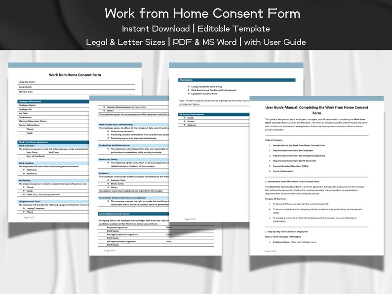 Work From Home Consent Form Editable and Printable Template | Work From ...