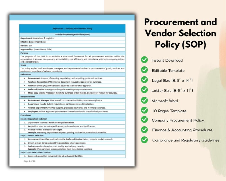 Procurement and Vendor Selection Policy SOP Editable and Printable ...