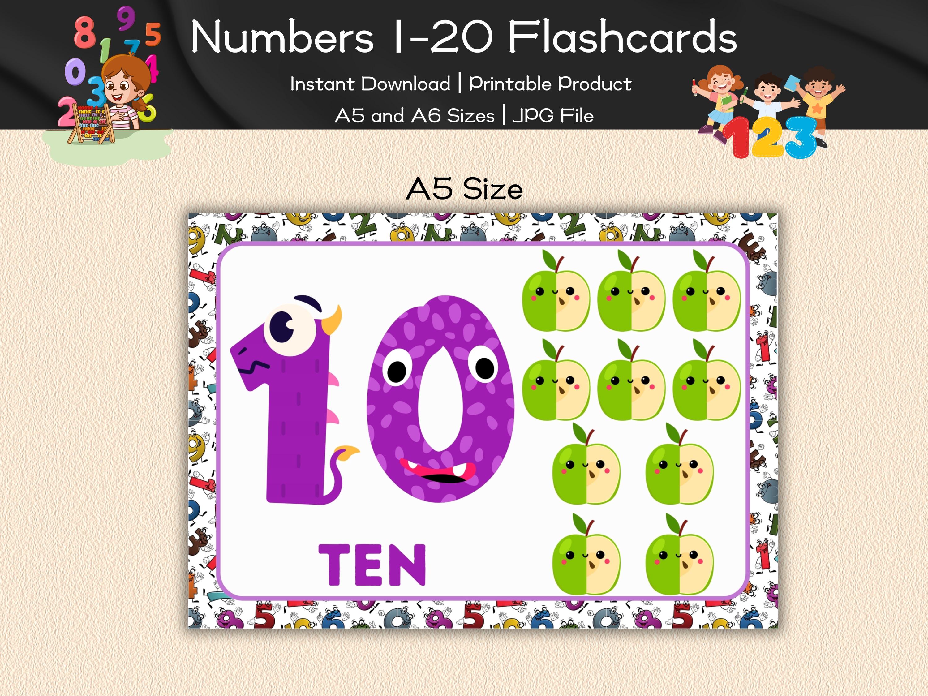 1-20 Numbers Flash Cards Printable, Preschool Counting Flash Cards, Fun ...