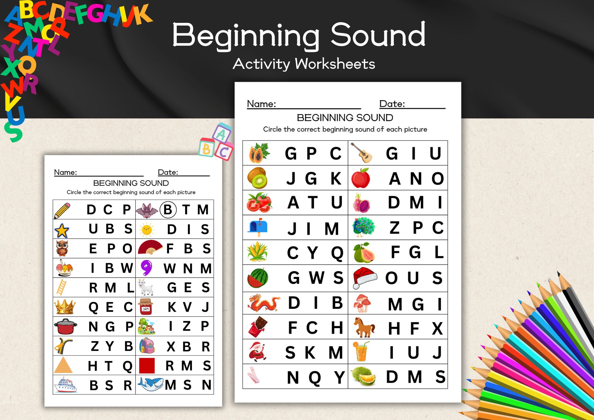 Printable Beginning Sound Letters Activity Worksheet Home School ...