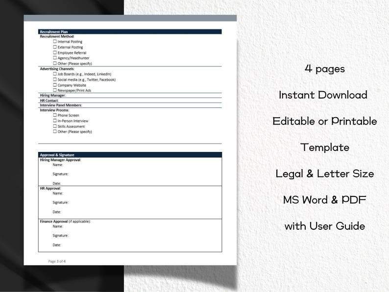 Job Requisition Form Editable and Printable Template With Manual | HR ...