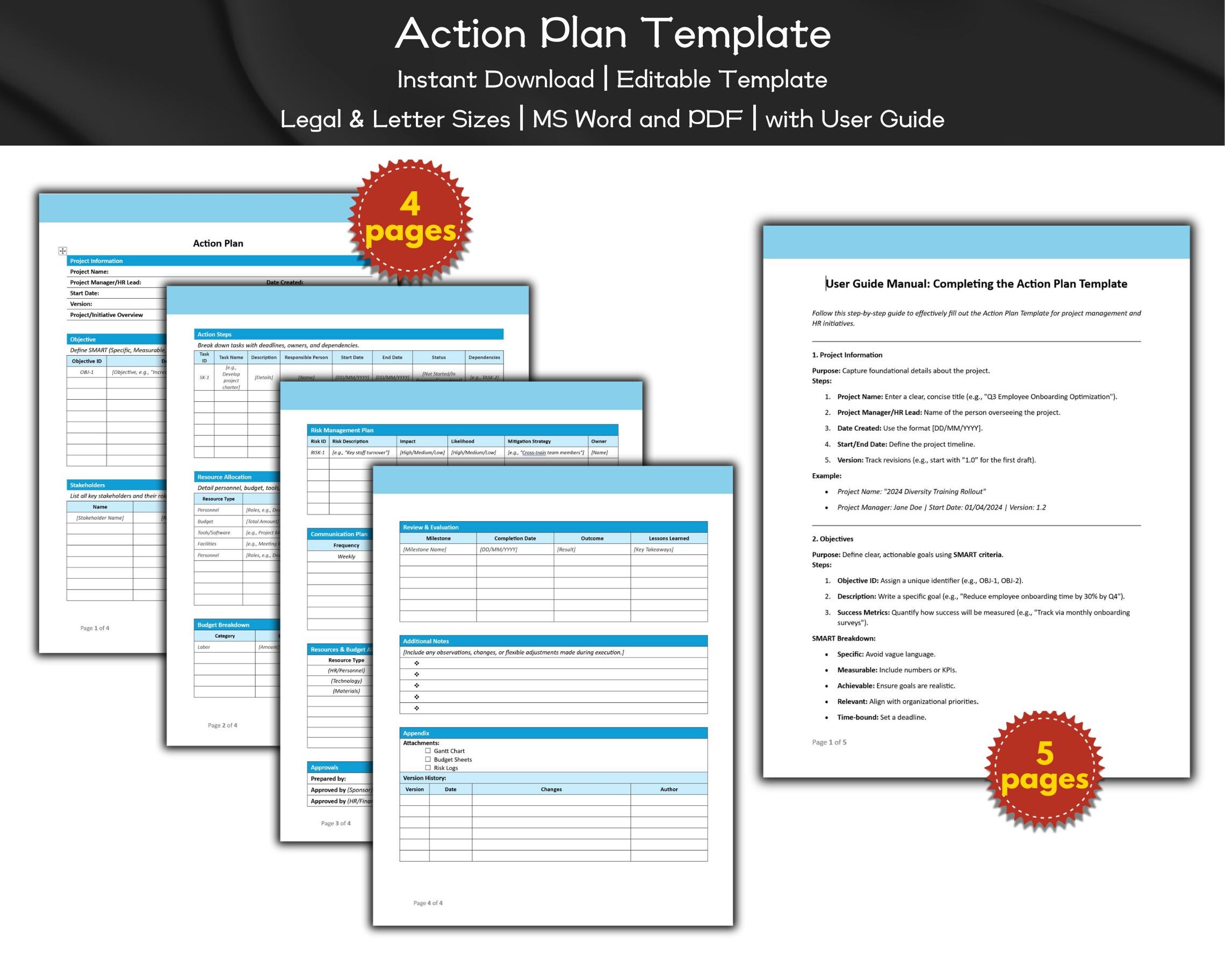 Action Plan Template Editable and Printable | Project Management ...