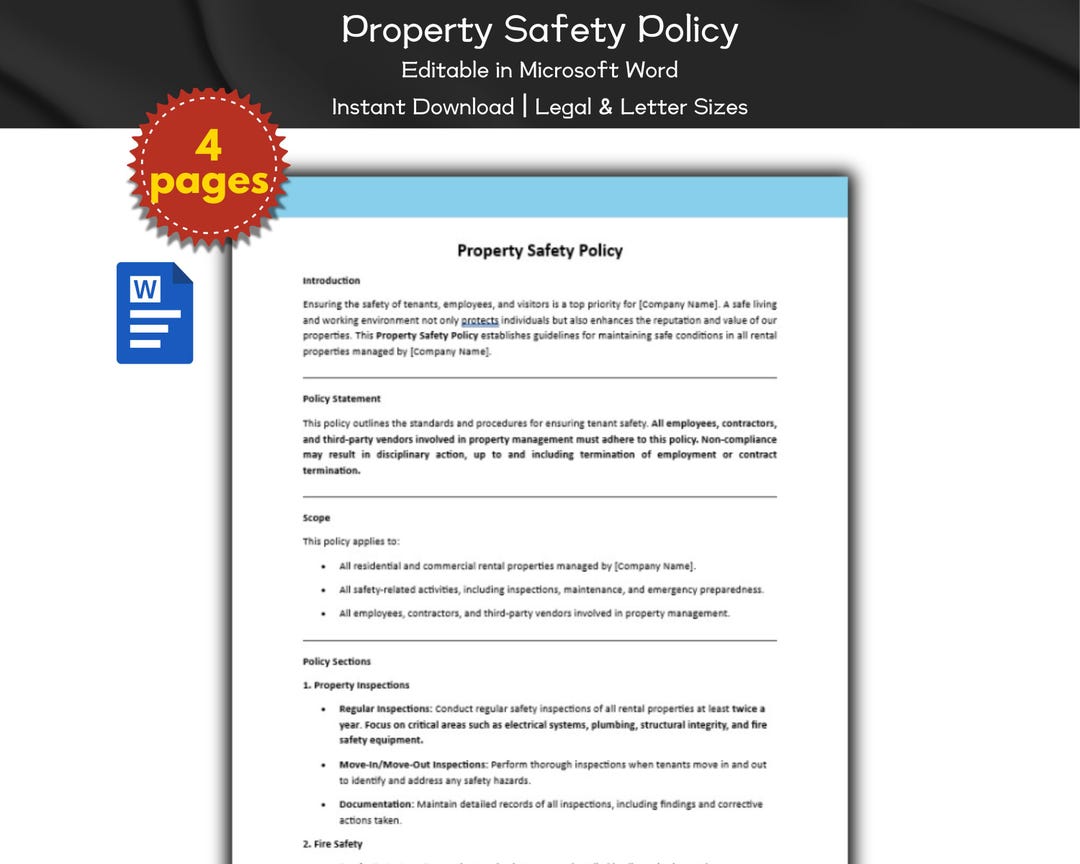 Property Safety Policy Editable Template | Real Estate and Property ...
