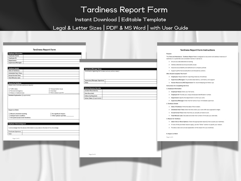 Tardiness Report Form Editable and Printable Template | Employee ...