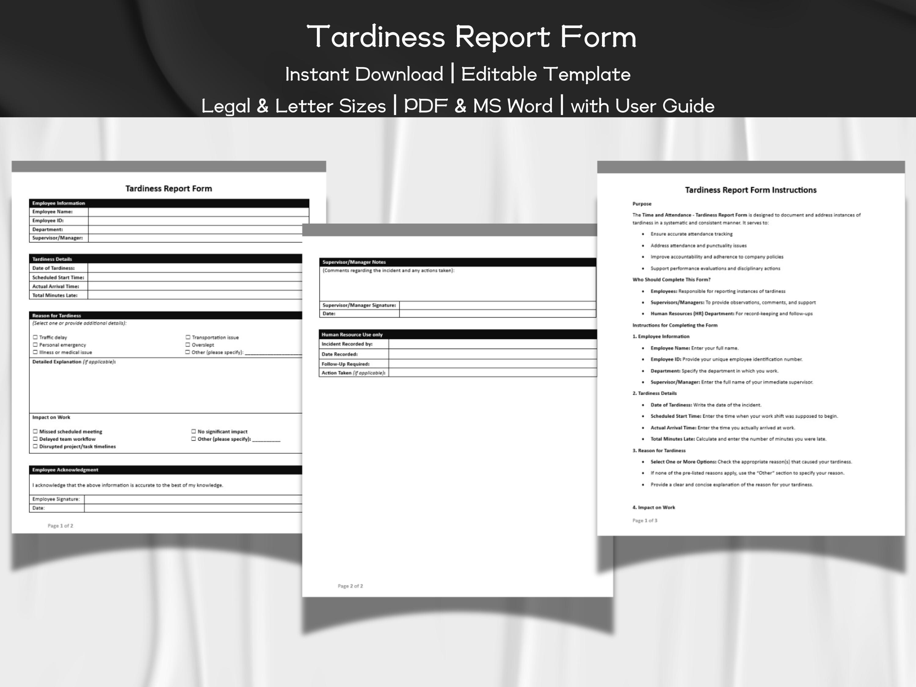 Tardiness Report Form Editable and Printable Template | Employee ...