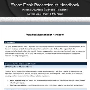 Front Desk Receptionist Handbook Editable Template | Professional ...