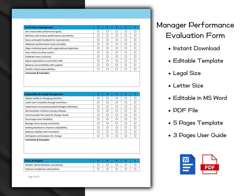 Manager Performance Evaluation Form Editable and Printable Template ...
