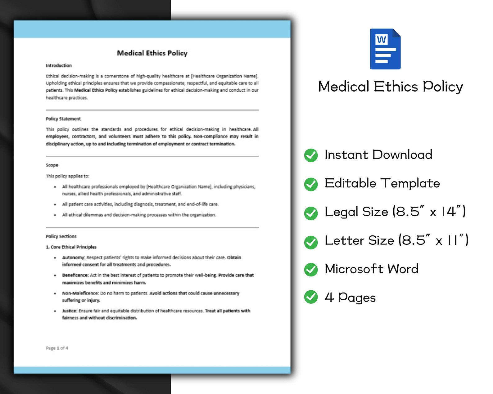 Medical Ethics Policy Editable Template | Healthcare and Medical Policy ...