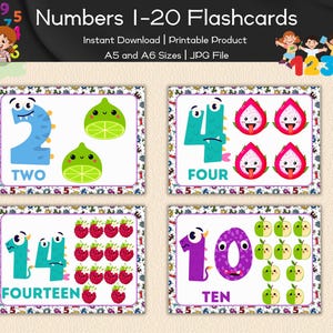 1-20 Numbers Flash Cards Printable, Preschool Counting Flash Cards, Fun ...