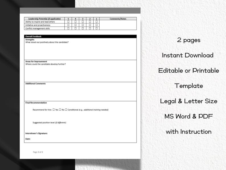 Candidate Interview Evaluation Form Editable and Printable Template ...