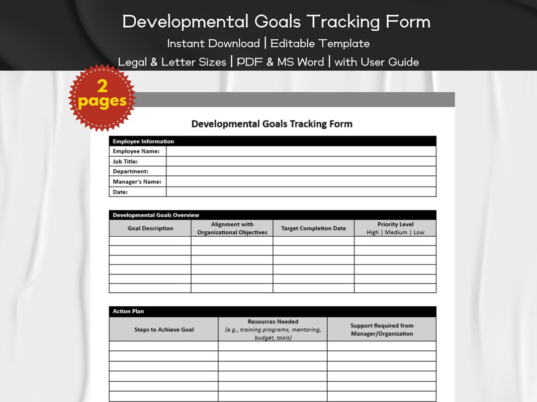 Developmental Goals Tracking Form Editable and Printable | Employee ...