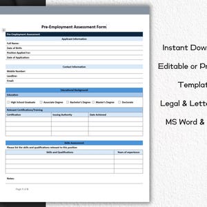 Pre-employment Assessment Form Editable and Printable Template ...