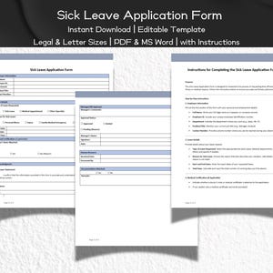 Sick Leave Application Form Editable and Printable Template | HR ...