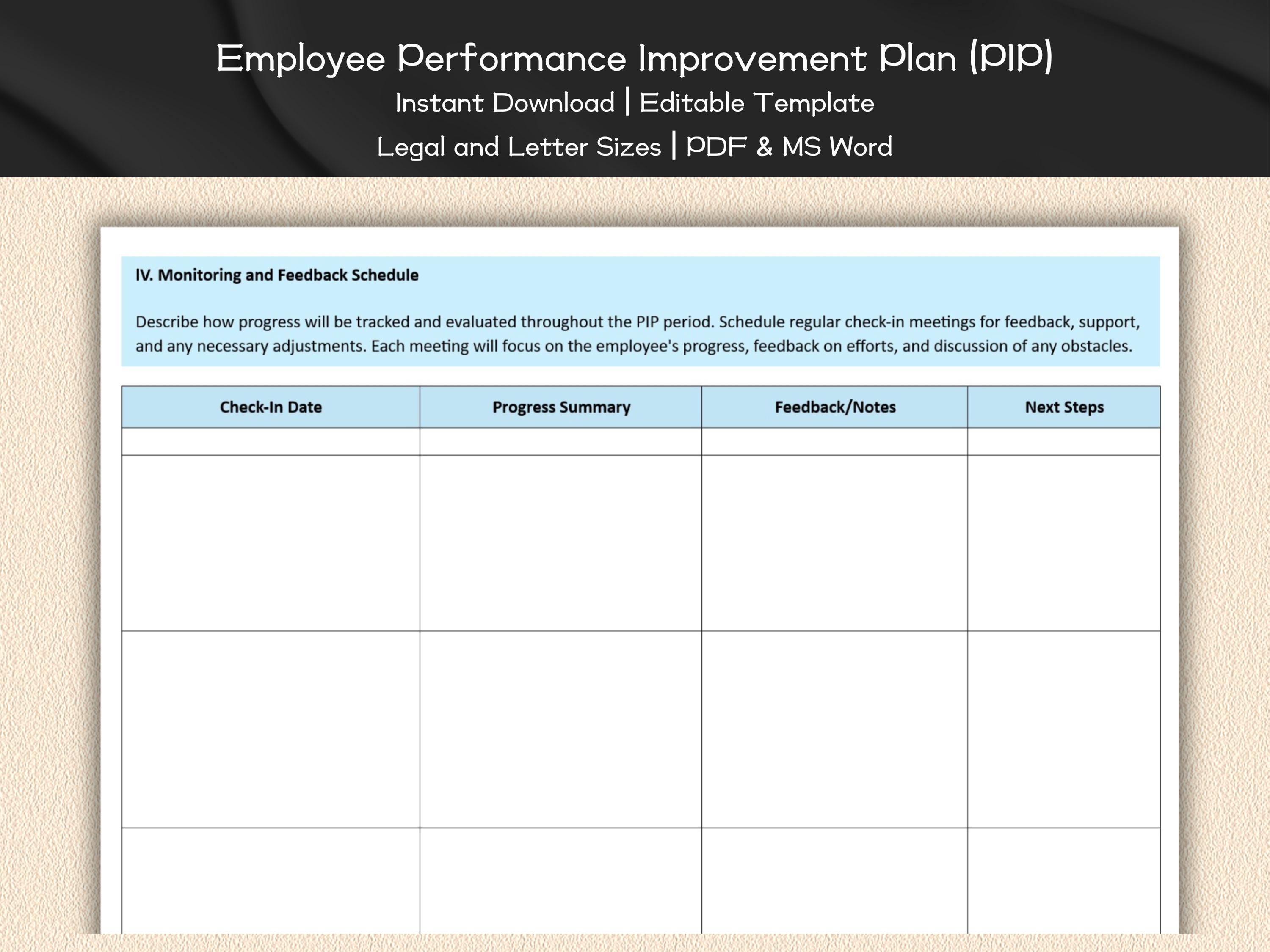 Employee Performance Improvement Plan (PIP) Editable Template W ...