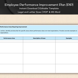 Employee Performance Improvement Plan (PIP) Editable Template W ...