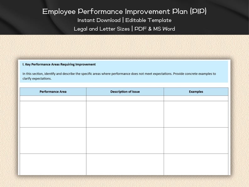 Employee Performance Improvement Plan (PIP) Editable Template W ...
