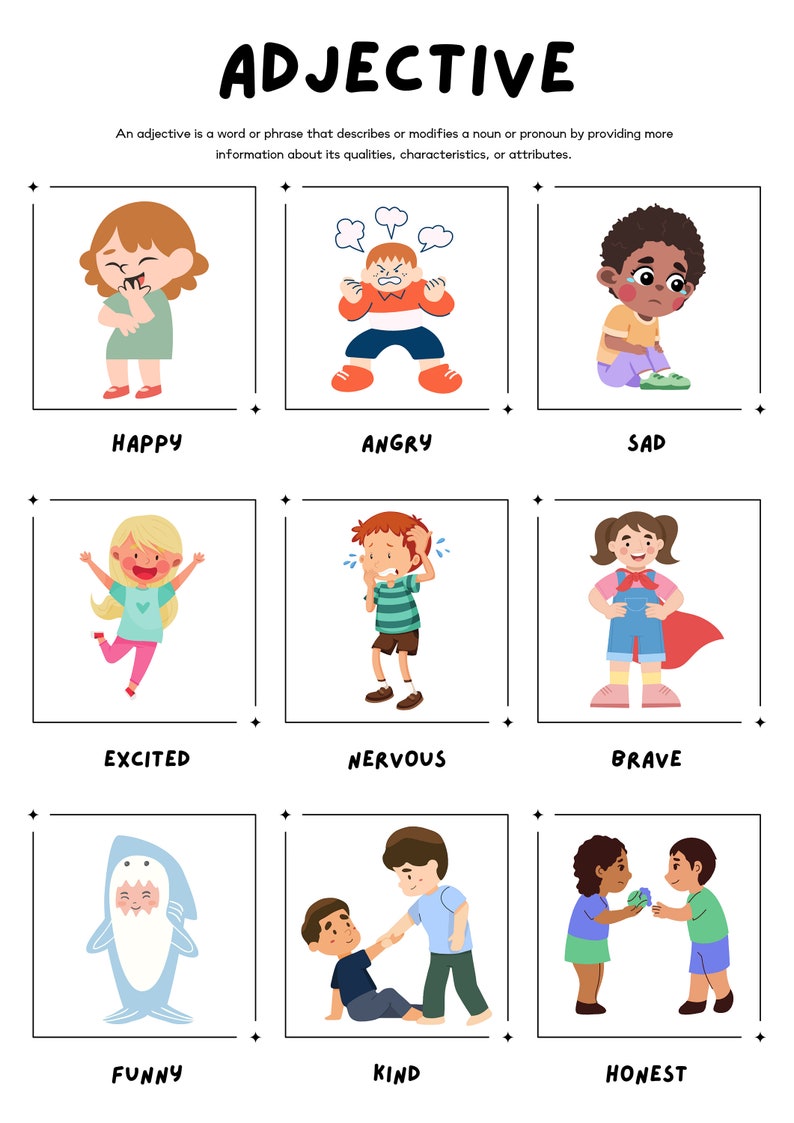 Printable ADJECTIVES Picture Cards | Flashcards | Parts of Speech ...