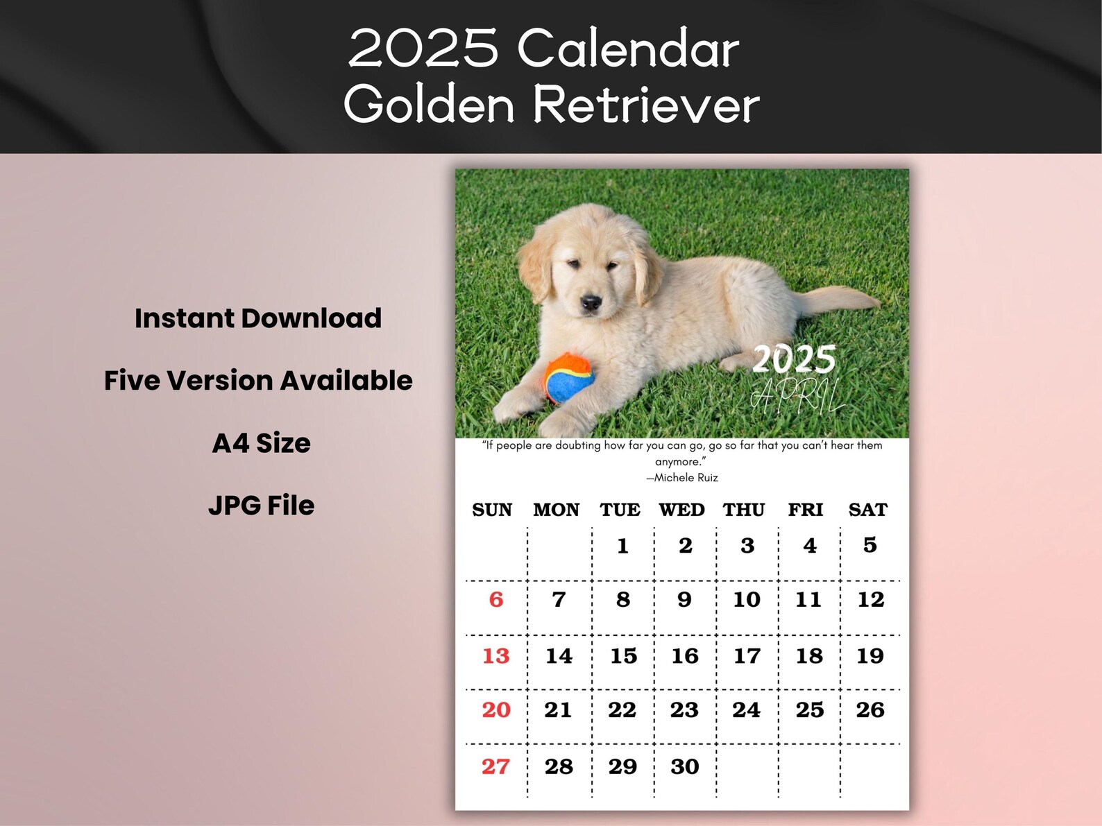 2025 Calendar Golden Retriever Printable, 2025 Calendar With ...