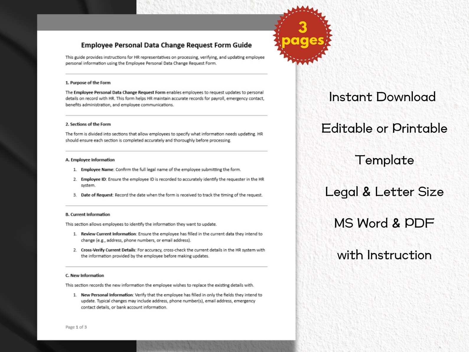 Employee Personal Data Change Request Form Editable and Printable ...