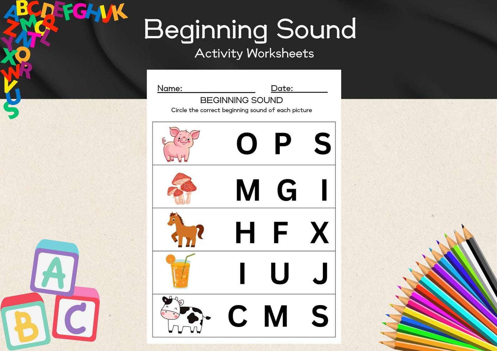 Printable Beginning Sound Letters Activity Worksheet | Home School ...