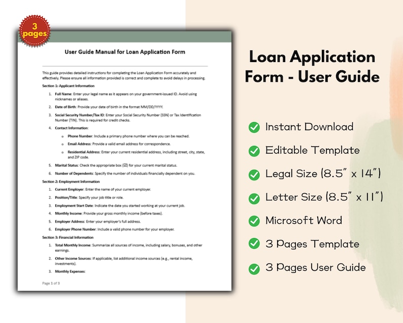 Loan Application Form – Editable and Printable Template for Personal or ...