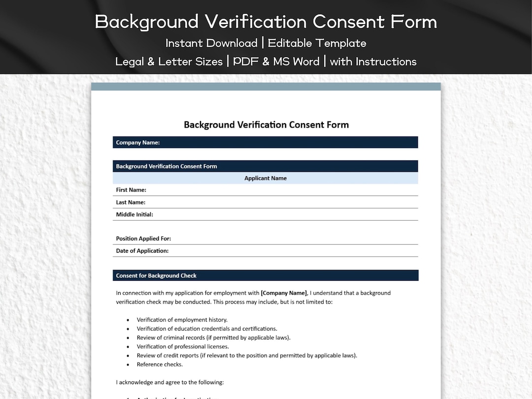 Background Verification Consent Form Editable and Printable Template ...