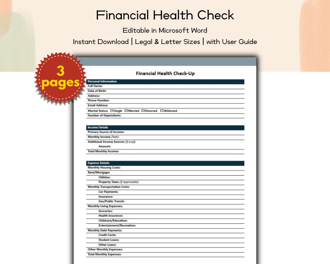 Financial Health Check-up – Editable and Printable Personal Finance ...