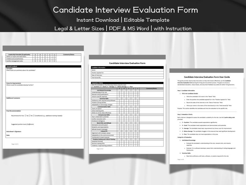 Candidate Interview Evaluation Form Editable and Printable Template ...