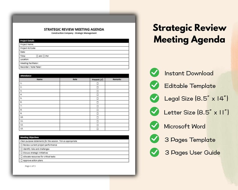 Construction Company Strategic Review Meeting Agenda Editable and ...