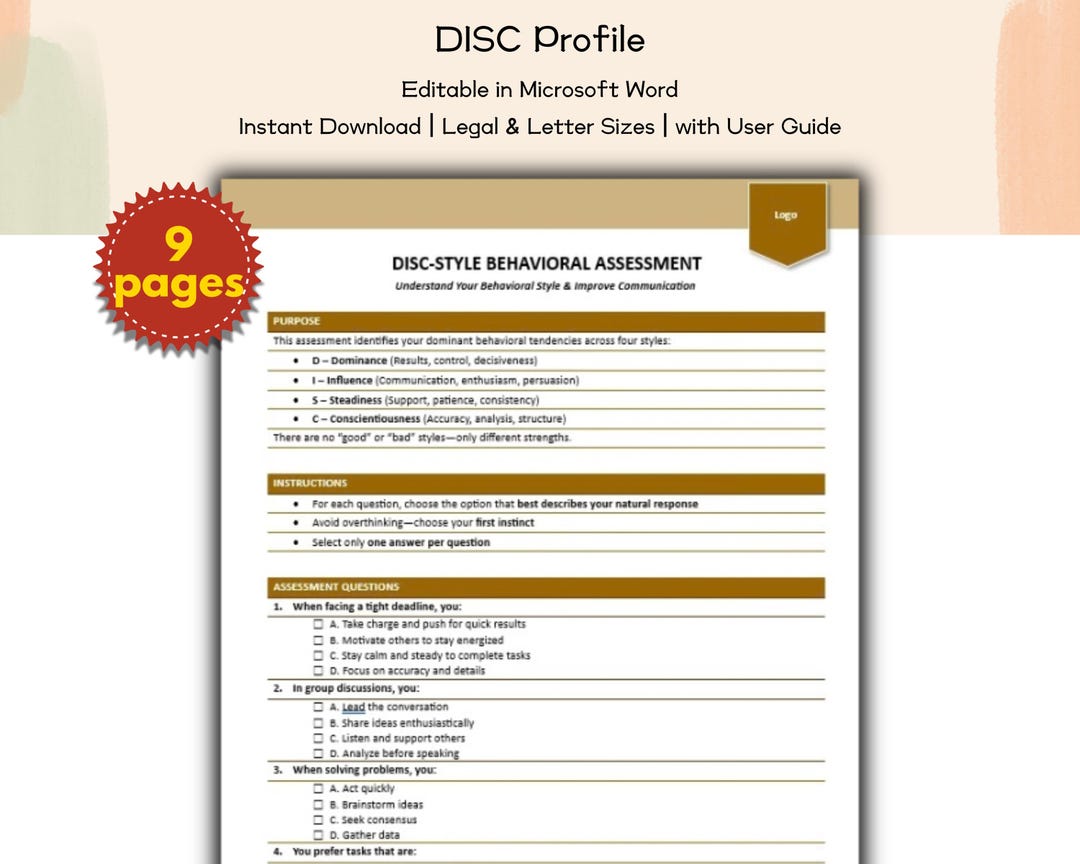 DISC Profile Coaching Assessment | Behavioral Personality Style Test ...