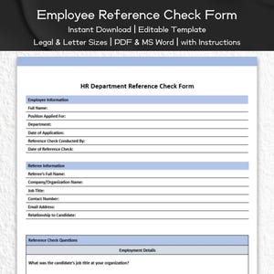 Employee Reference Check Form Editable Template and Printable Template ...