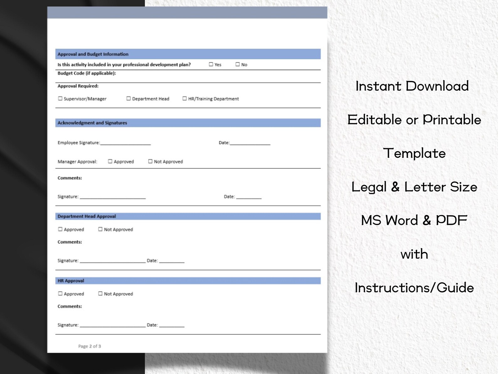 Employee Professional Development Request Form Editable and Printable ...