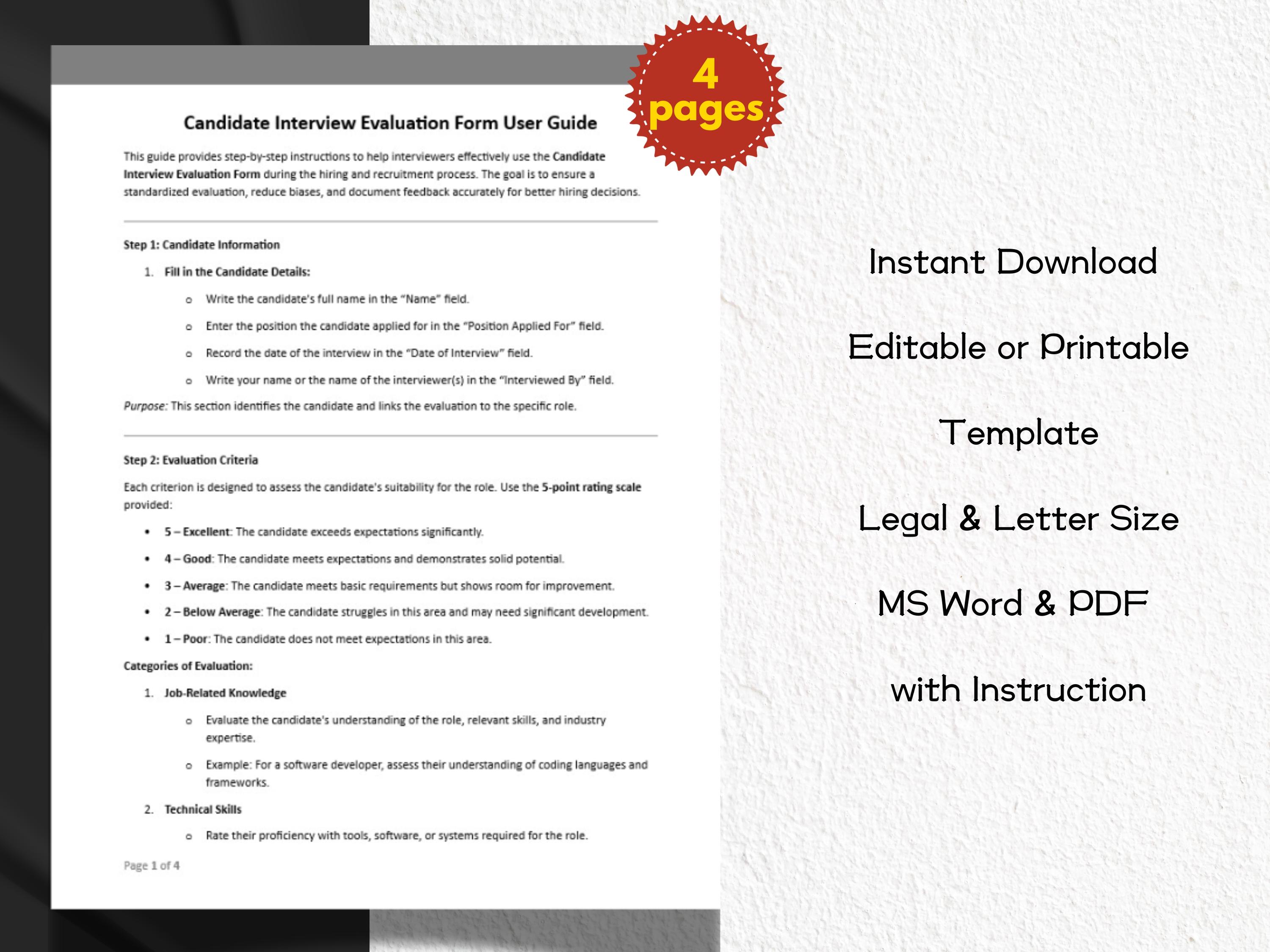 Candidate Interview Evaluation Form Editable and Printable Template ...