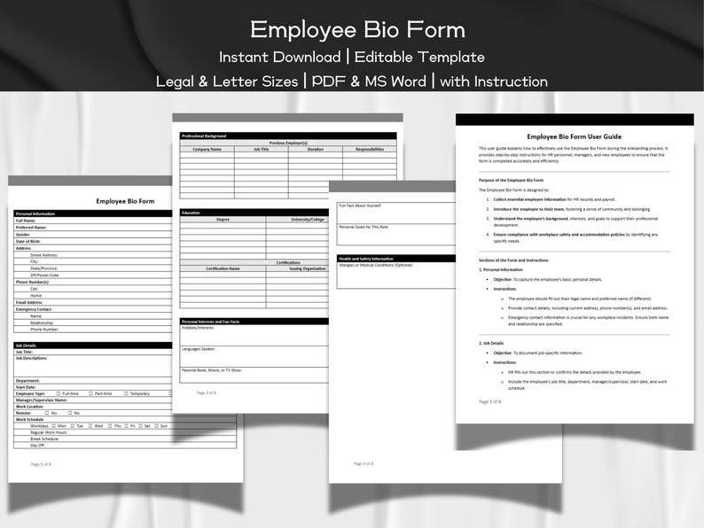 Employee Bio Form Editable and Printable Template | Recruitment, Human ...