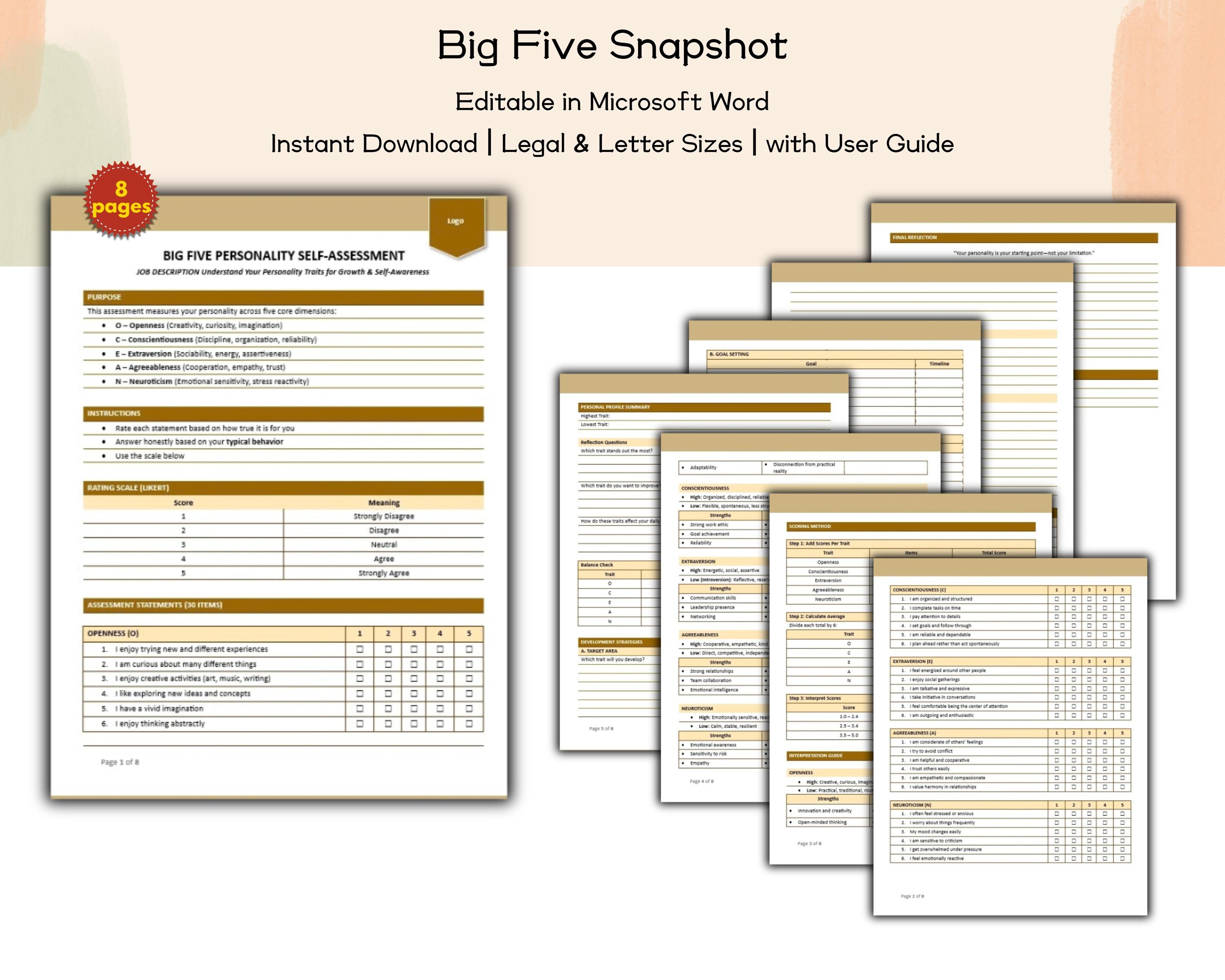 Big Five Personality Snapshot | OCEAN Traits Coaching Assessment ...