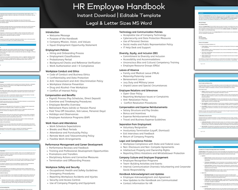 Employee Handbook Editable and Printable Template | Employee Management ...