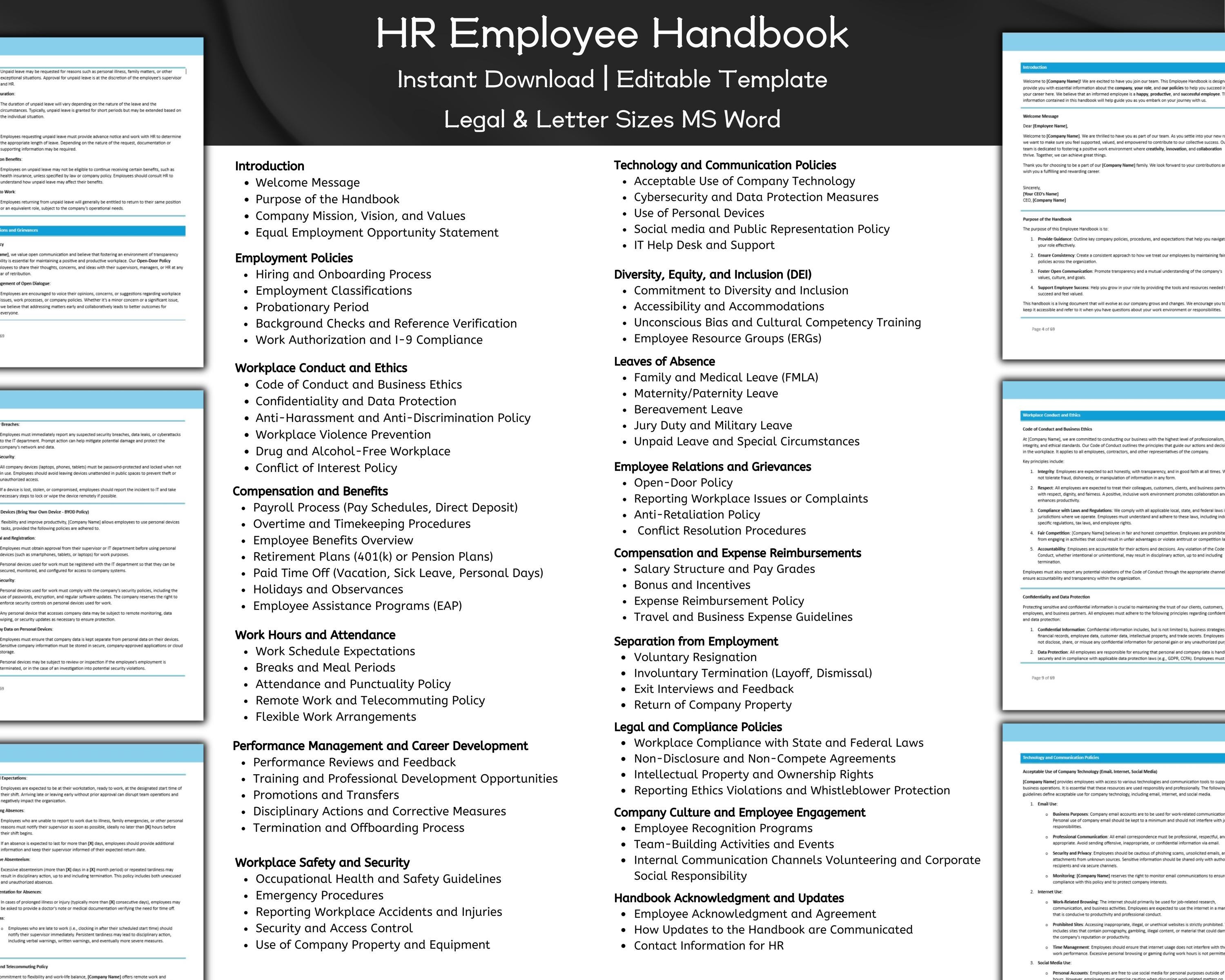 Employee Handbook Editable and Printable Template | Employee Management ...