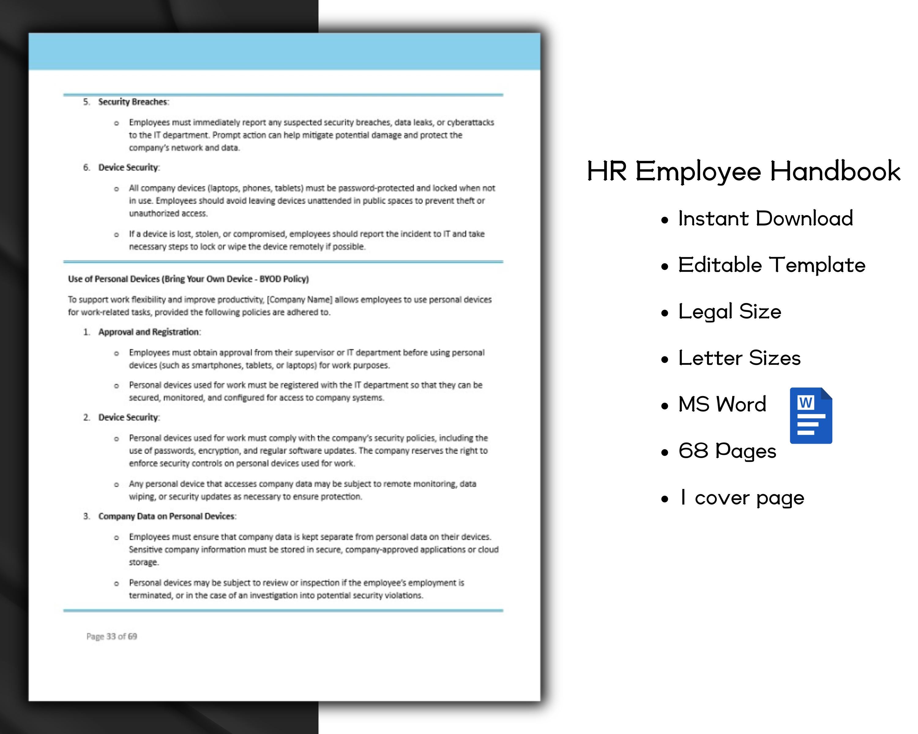 Employee Handbook Editable and Printable Template | Employee Management ...