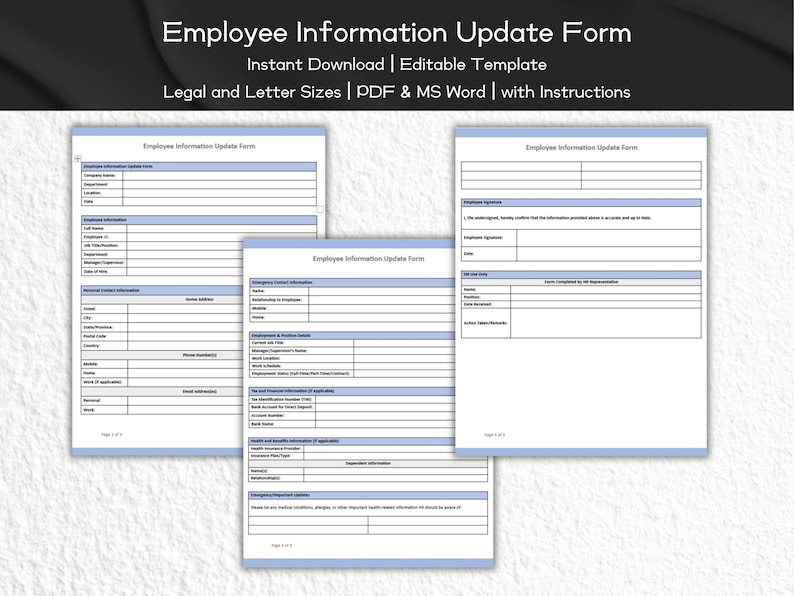 Employee Information Update Form Editable and Printable Template | HR ...