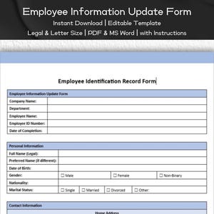 Employee Identification Record Form Editable and Printable Template ...
