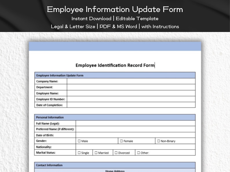 Employee Identification Record Form Editable and Printable Template ...