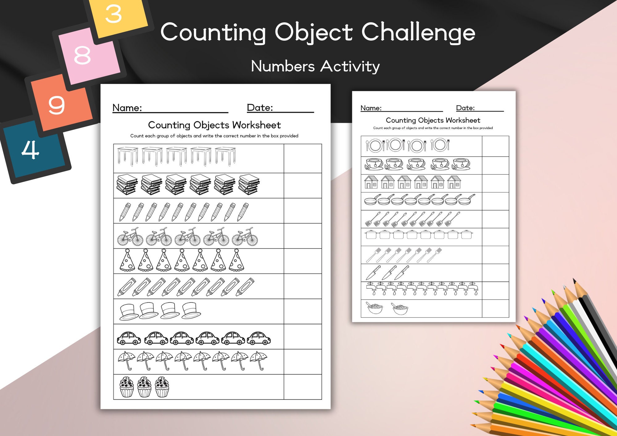 Printable Counting Objects Activity Worksheet | Home School Activity ...