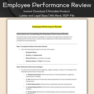Employee Performance Review Form Editable and Printable | Employee ...